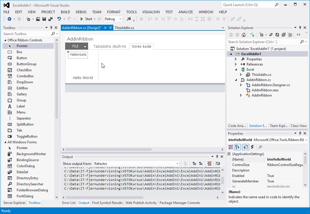 Excel VSTO kursus - COM Add in - Opret COM Add in